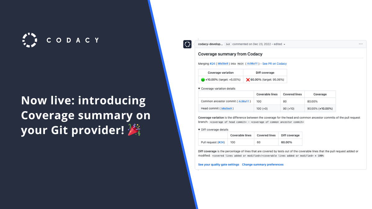 Now live: introducing Coverage summary on your Git provider! Now live: introducing Coverage summary on your Git provider!